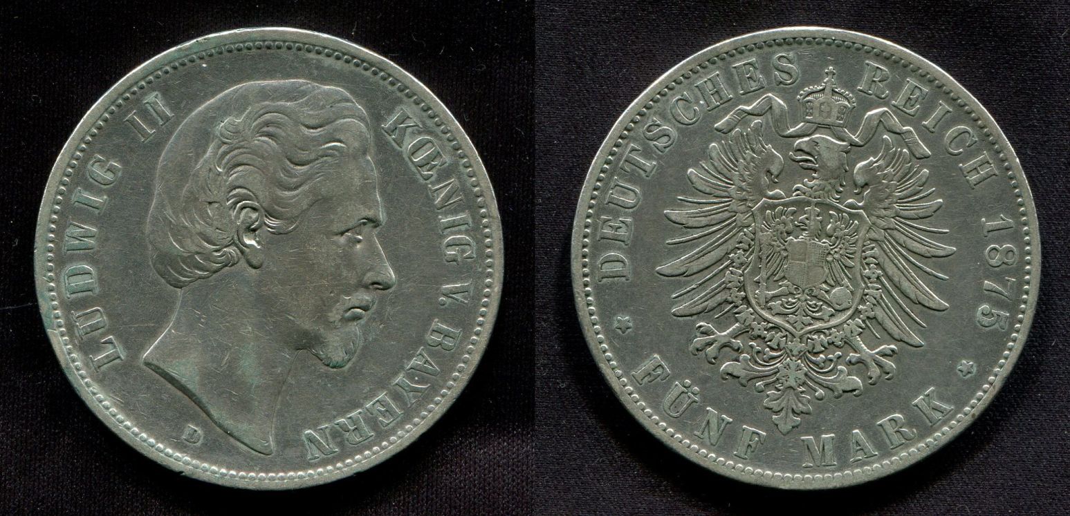 Muenzauktion.com 3165585 - BAYERN 5 Mark Ludwig II. 1875