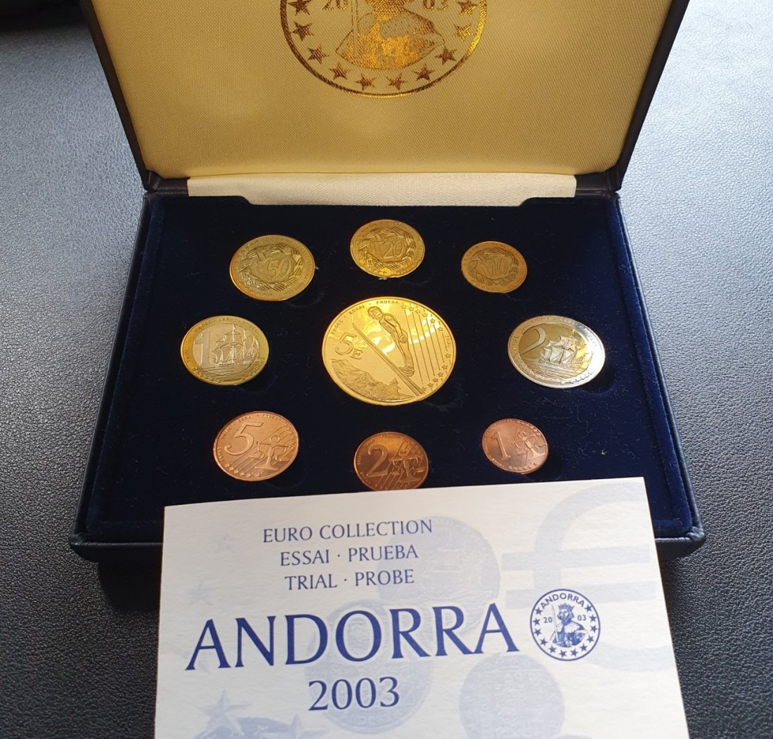 Muenzauktion.com 3270770 - Andorra 2003 Euro Collection ESSAI Probenim Etui und Zertifikat